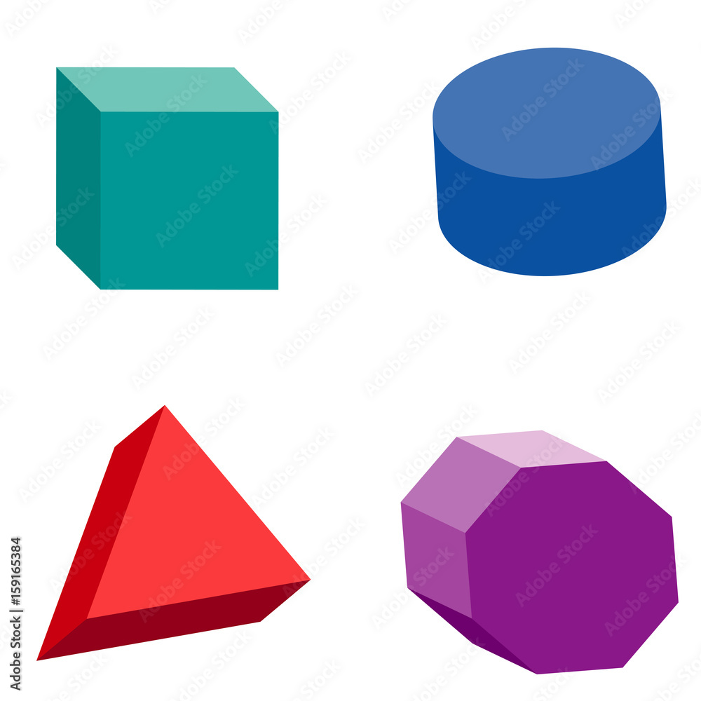 Colorful set of geometric shapes, platonic solids, vector illustration ...