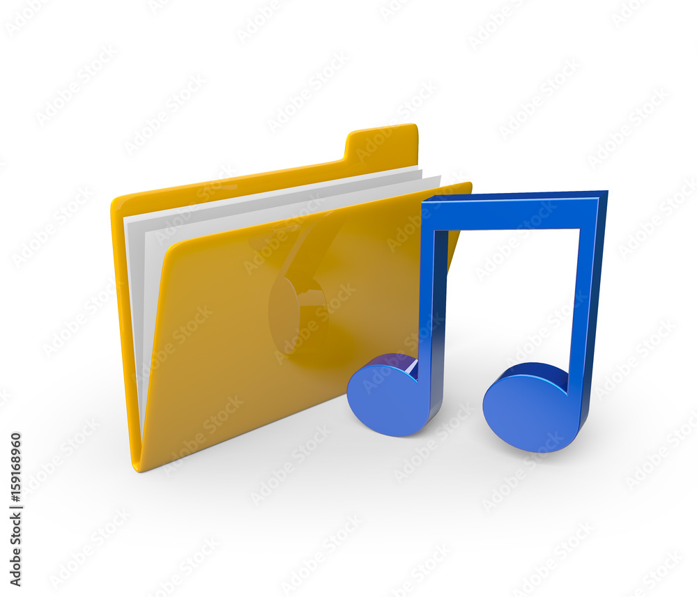 music note icon with computer folder icon - 3D rendering ilustração do ...