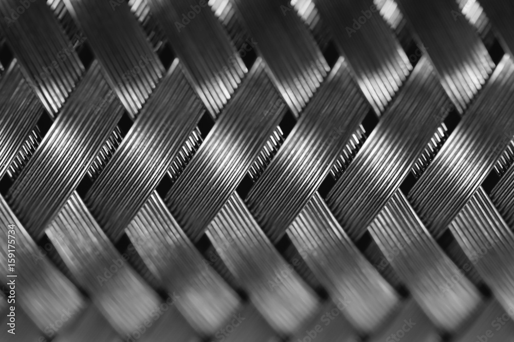 Horizontal metal wire braiding. Steel texture. Background. Template ...