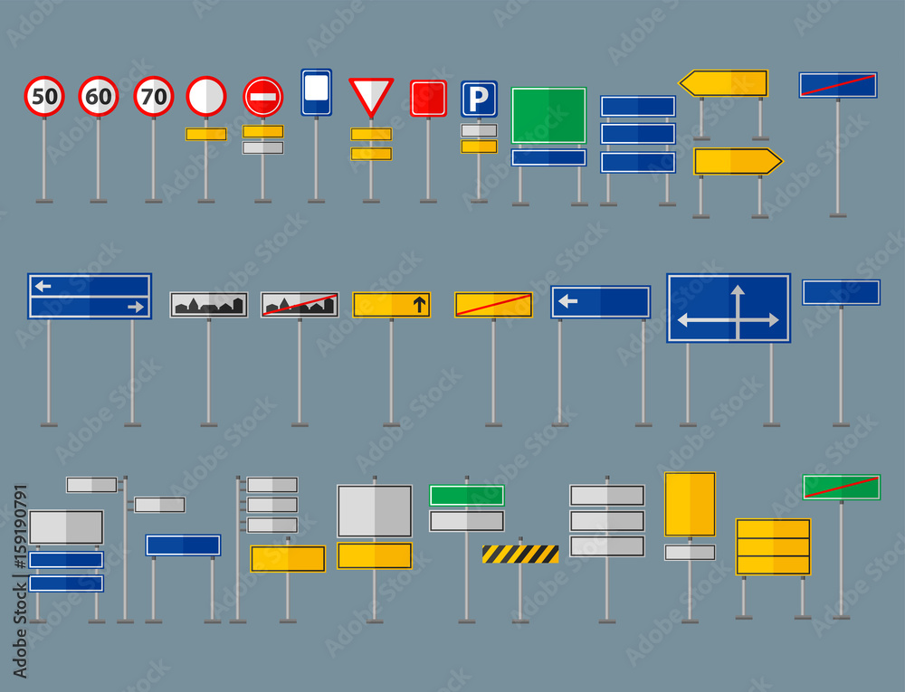 Road symbols traffic signs graphic elements isolated city construction ...