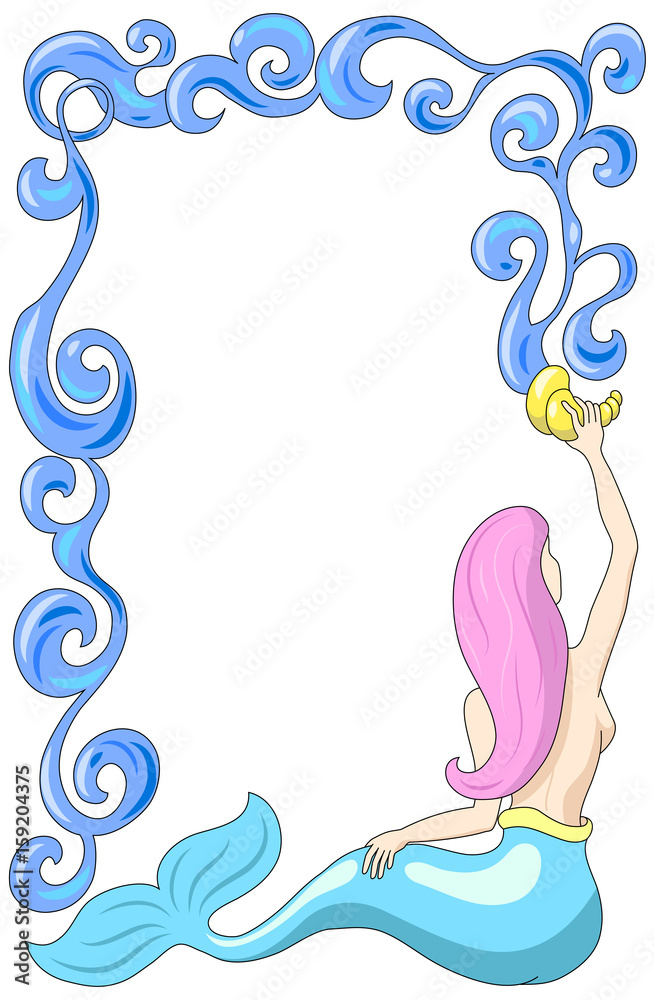 Mermaid with water frame. Mermaid vector illustration with text place ...