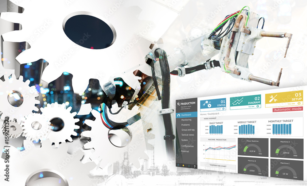 Industrial internet of things 4th concept. 3d Rendering engineer gears ...