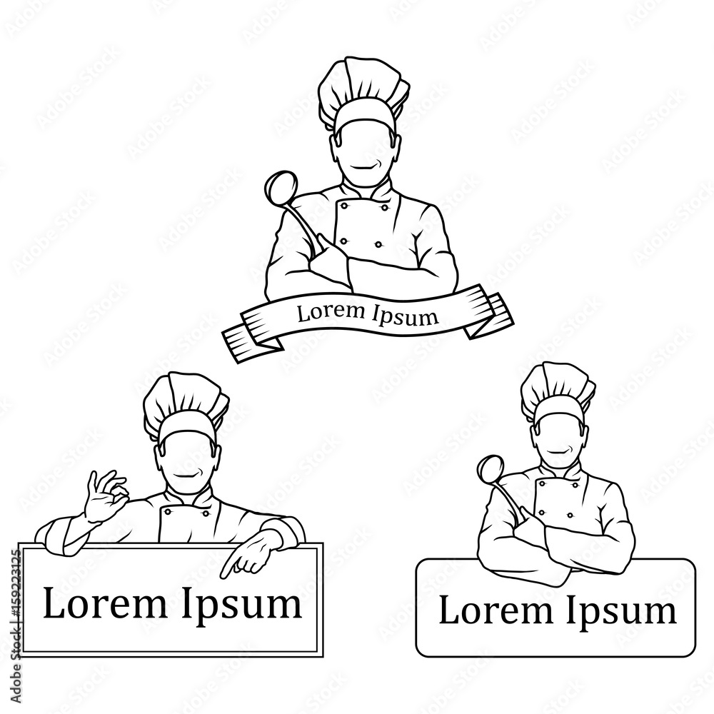 Vector illustration of a set of Chef. Logo of a man with a chef's spoon ...