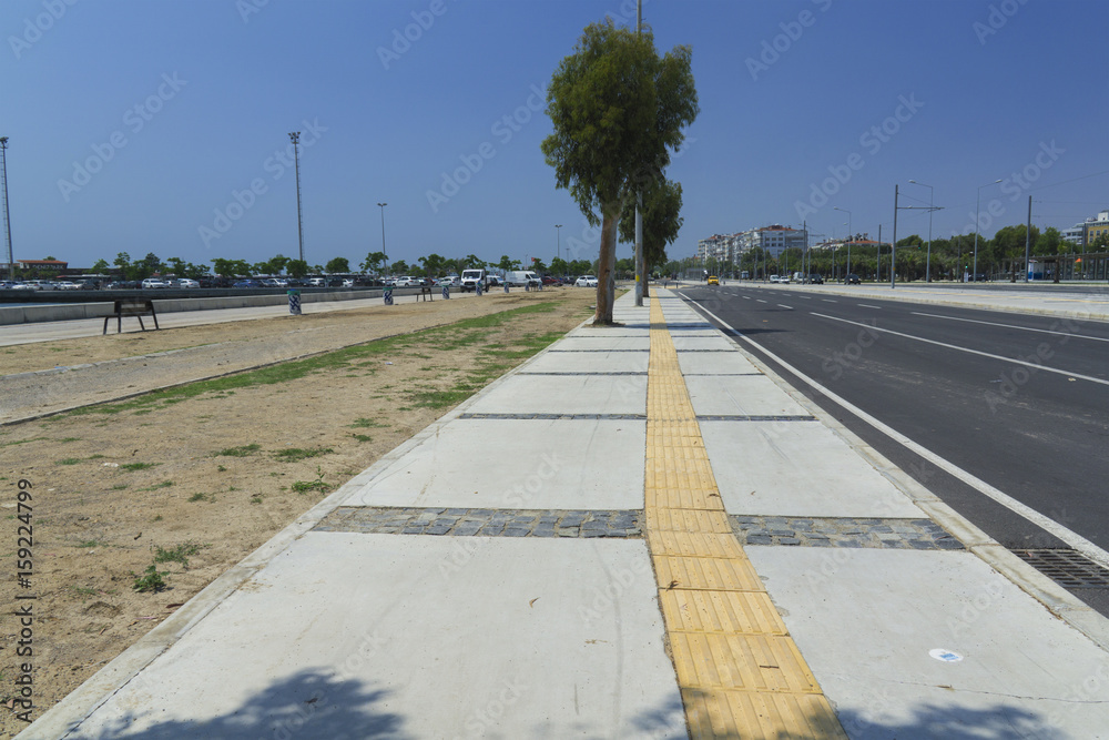 tactile paving for blind handicap on tiles pathway, walkway for ...