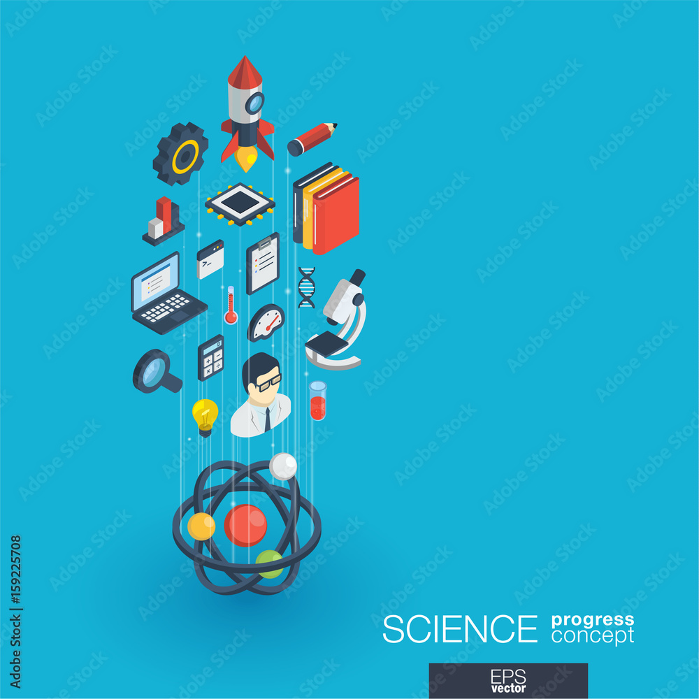 Science integrated 3d web icons. Digital network isometric progress ...