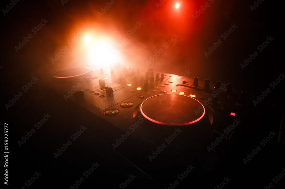 DJ Spinning, Mixing, and Scratching in a Night Club, Hands of dj tweak ...