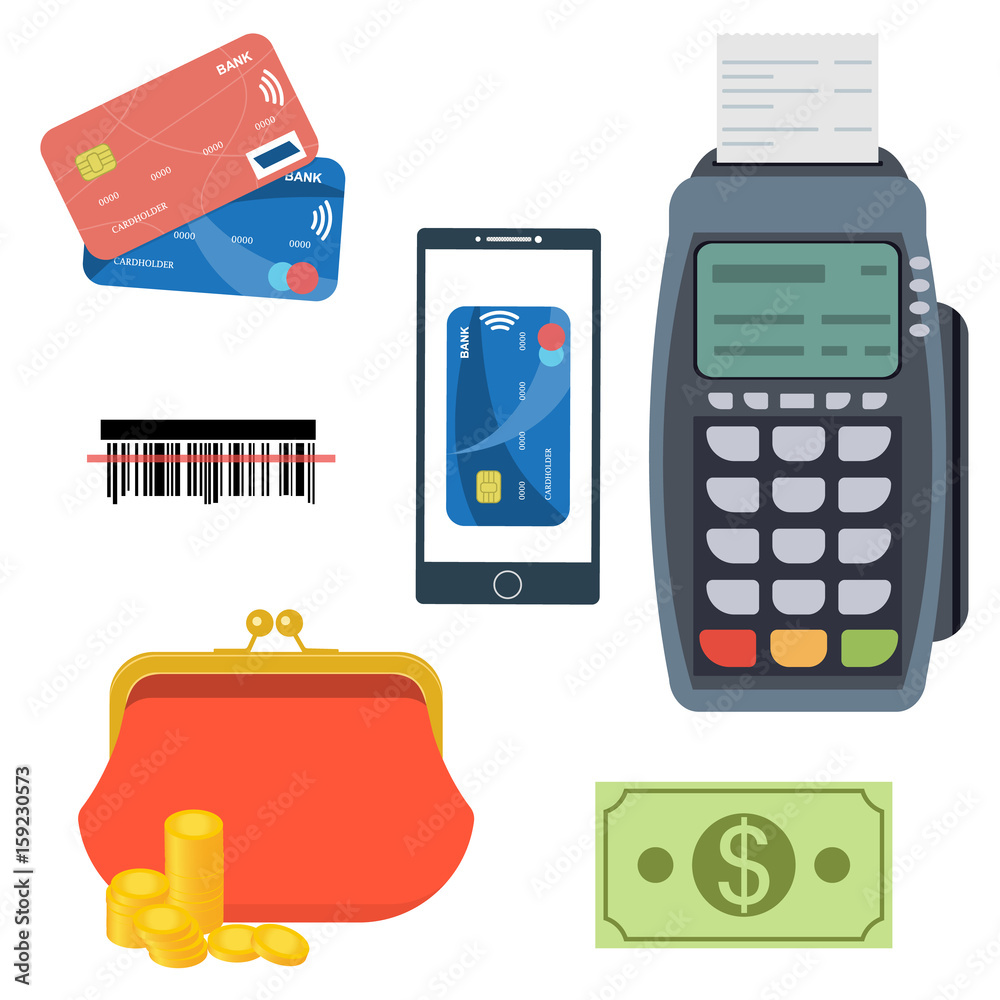Payment and banking set. All for business payments: POS payment ...