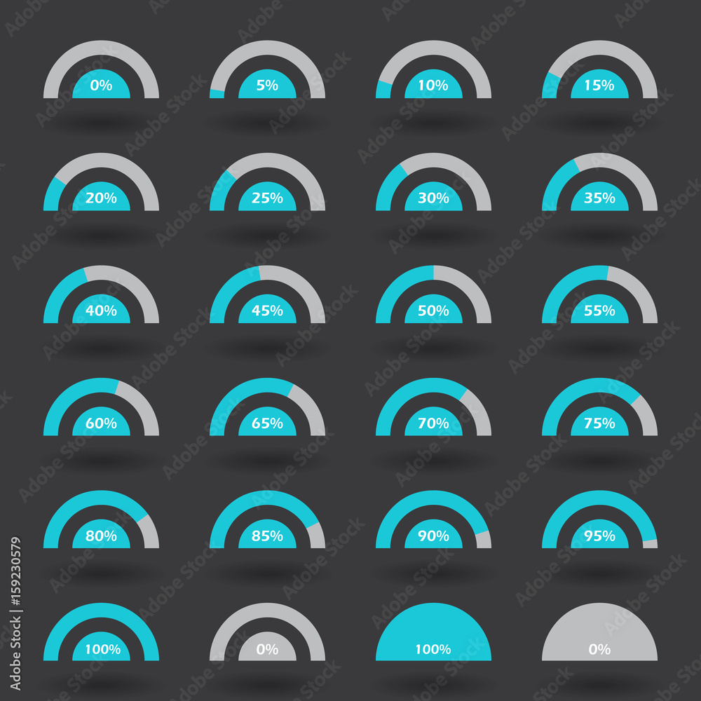 Business infographic icons elements template pie semicircle graph ...