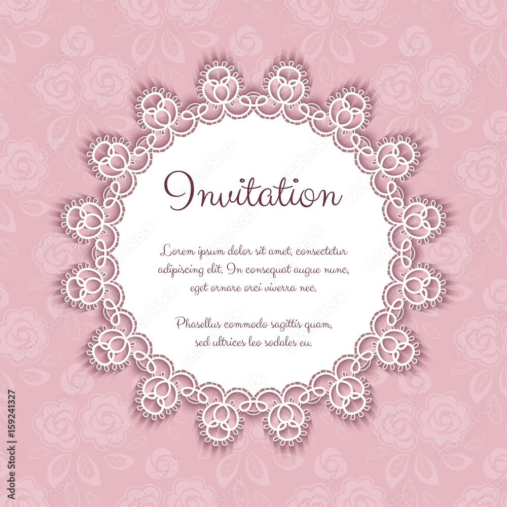 Elegant invitation or greeting card template with lace round frame ...
