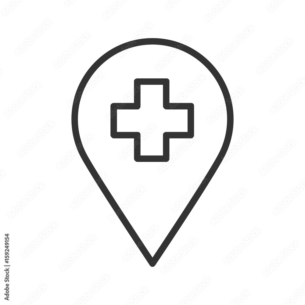 Hospital pinpoint linear icon. Thin line illustration. Vector isolated ...