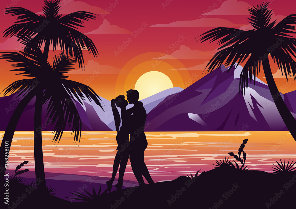 Couple Kissing Silhouette Vector