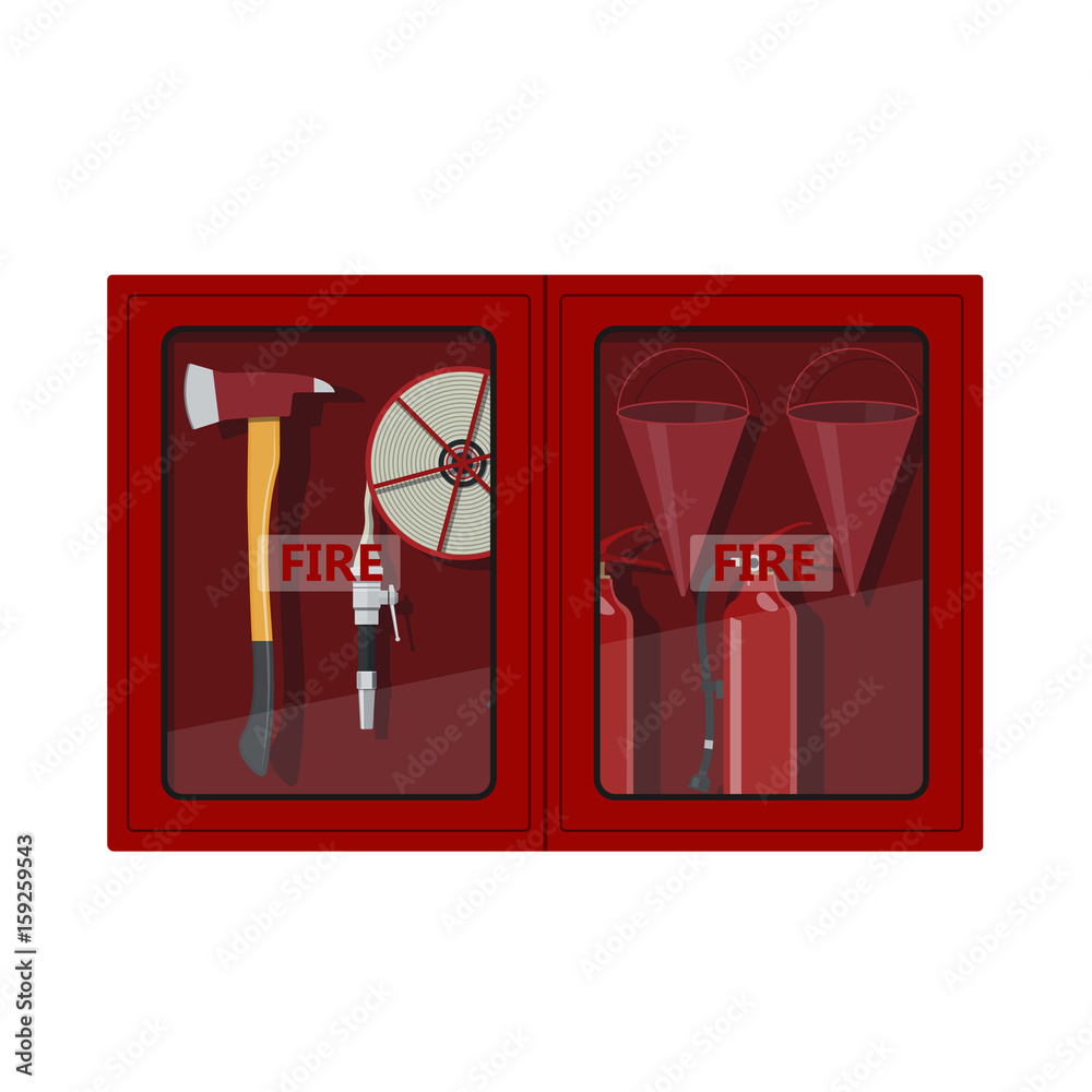 Fire hose cabinet on white background. Box with firefighter's equipment ...