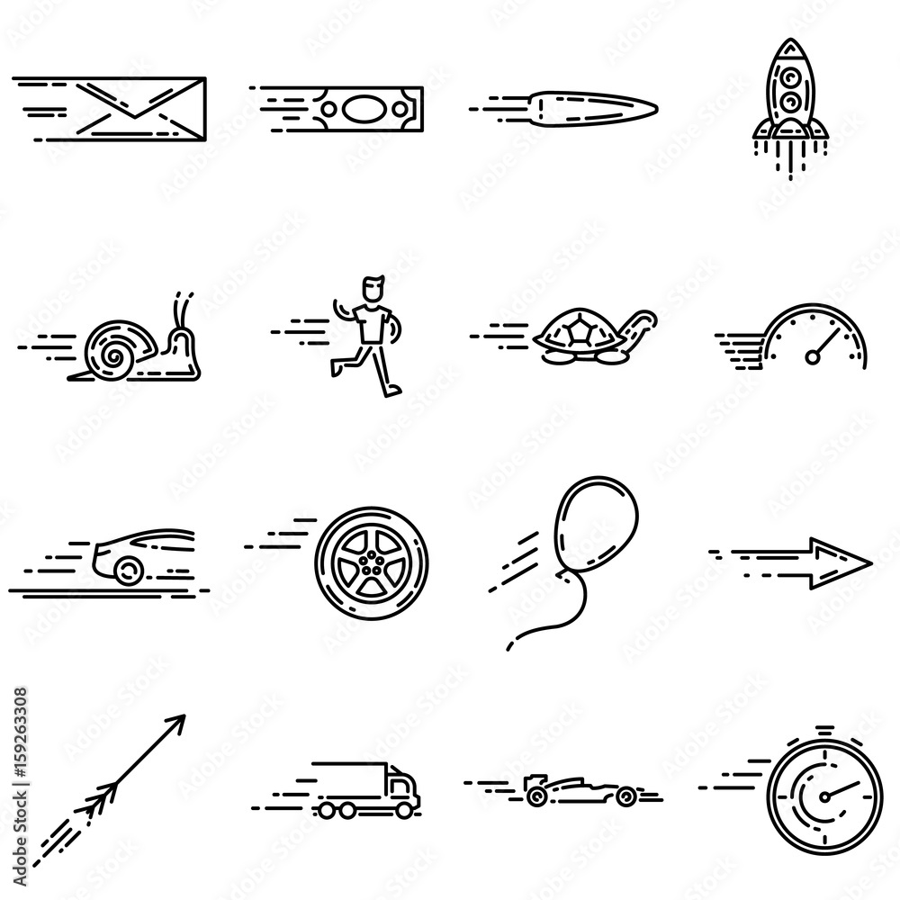 Set of speed outline vector icons. Stock Vector | Adobe Stock
