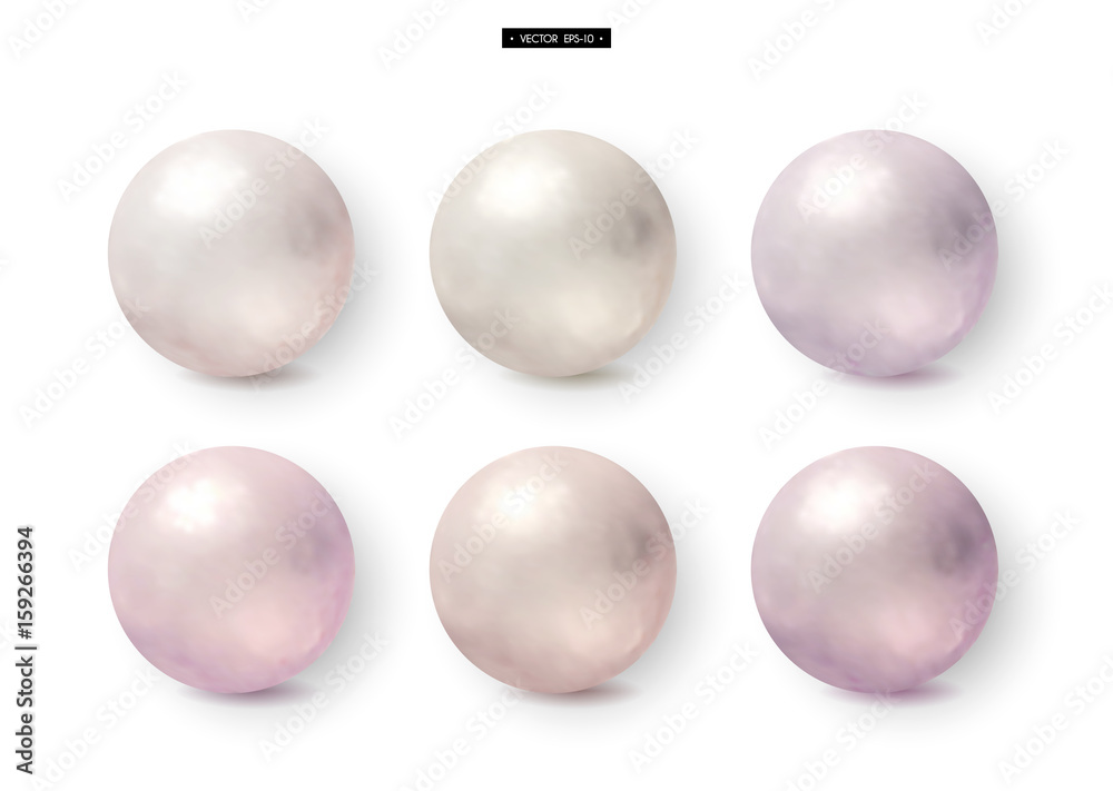 3d white and pink realistic pearls. Jewelry. Set of volumetric shapes ...