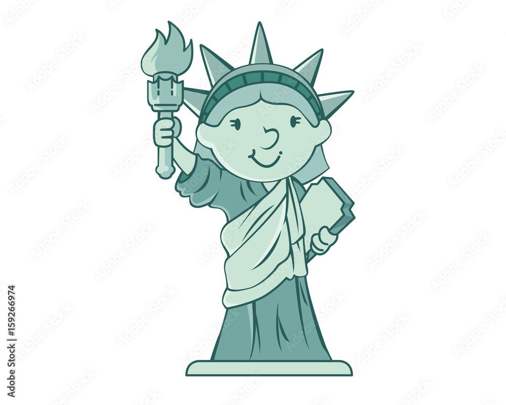 Cute American Dreams Freedom Liberty Statue Character Stock Vector ...
