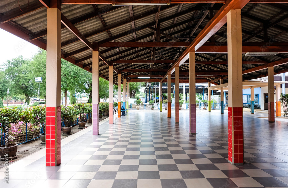 colorful of columns building or pillar under roof and grid pattern ...