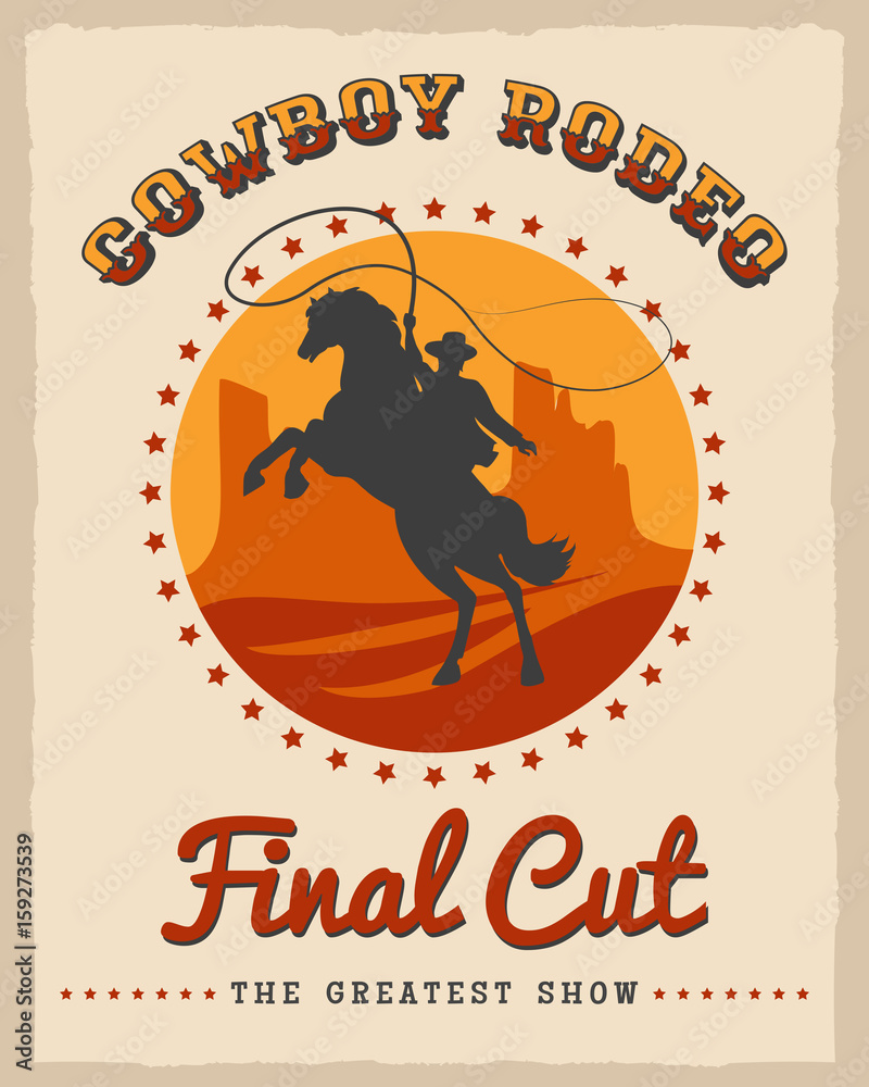 Cowboy rodeo poster vector illustration. American country style texas ...
