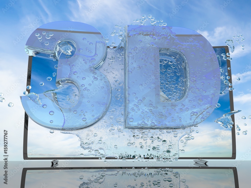 Splash of water from the TV screen on a background of a sunset ...