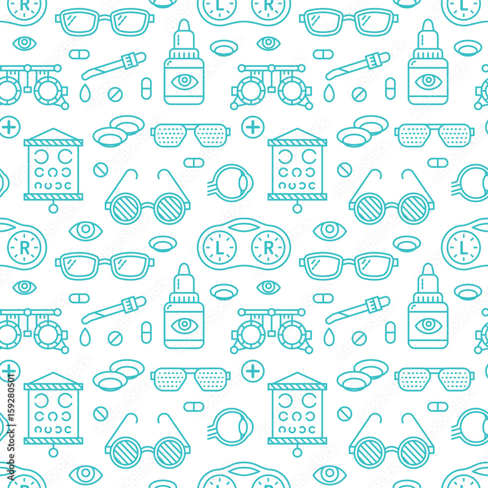 Ophthalmology, eyes health care seamless pattern, medical vector blue ...