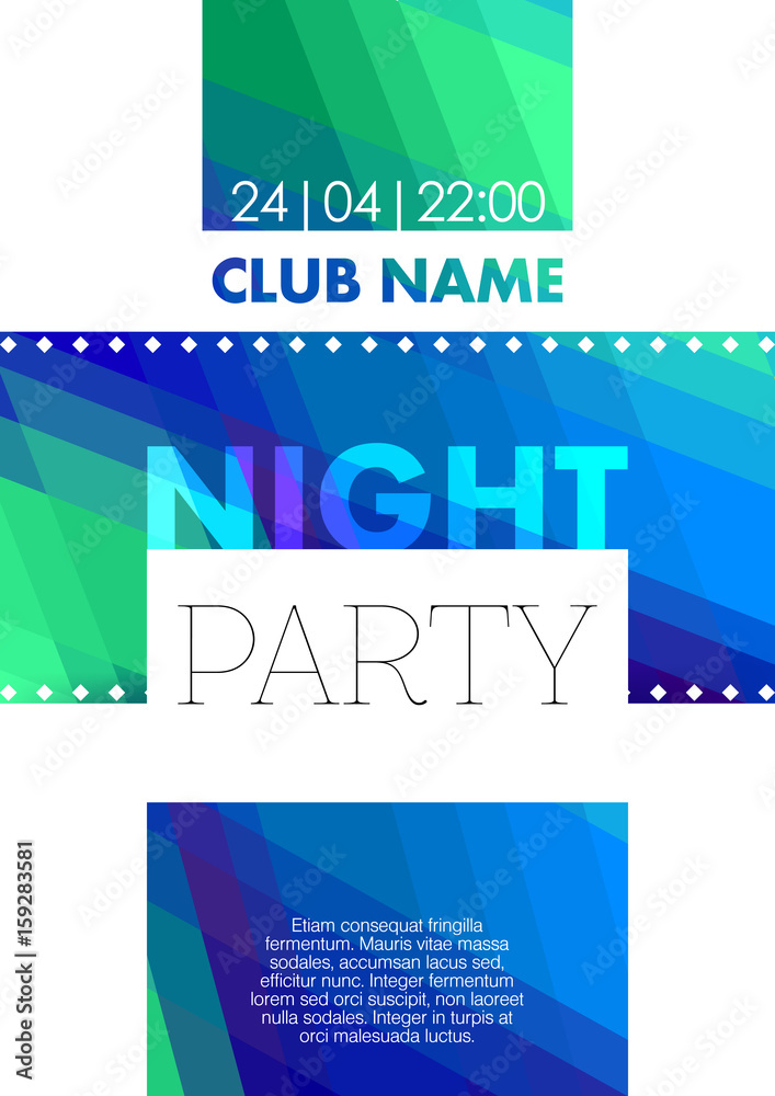Vertical color night party background with graphic elements and text ...