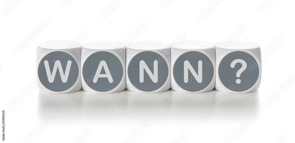 Buchstabenwürfel auf weißem Hintergrund - Wann Stock-Illustration ...