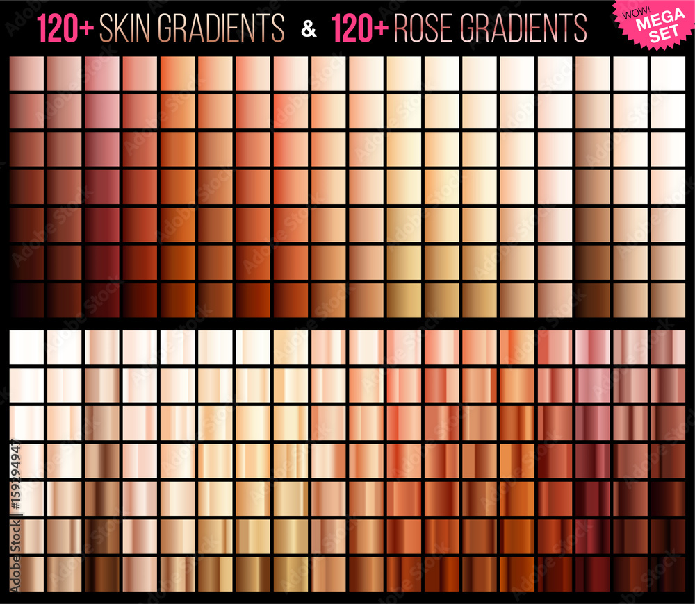 Vector mega set of Rose and skin gradient. Mega collection skin and ...