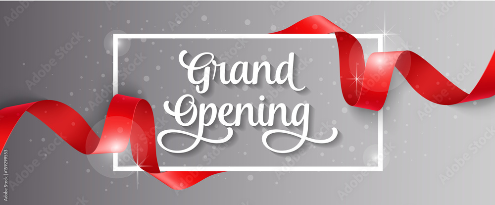 Grand Opening Lettering, Frame and Ribbon Stock Vector | Adobe Stock