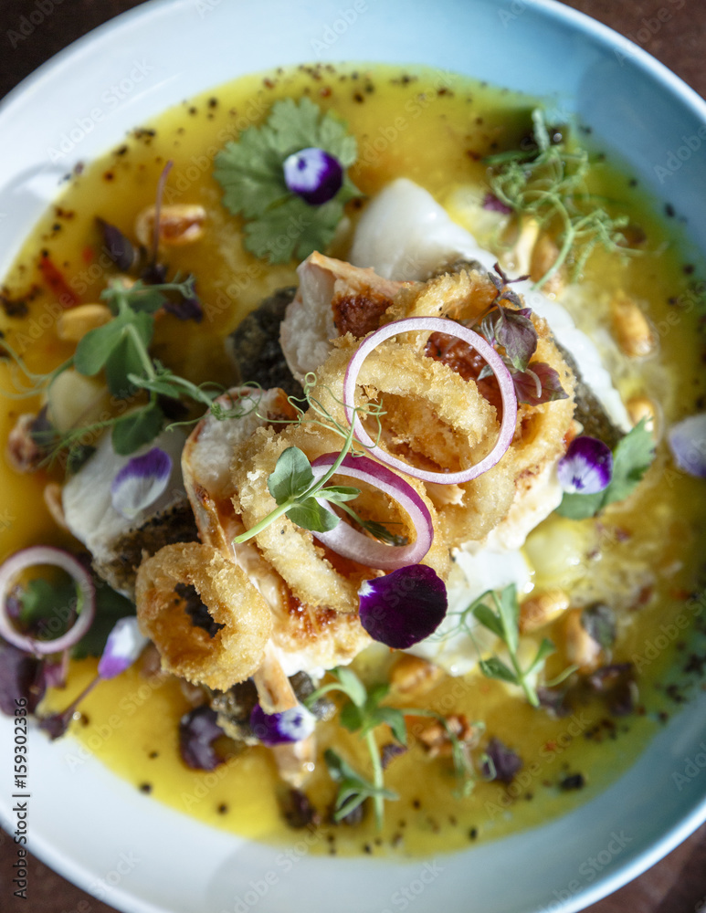 Peruvian Ceviche Criollo dish at a restaurant, Oslo, Norway. Stock ...