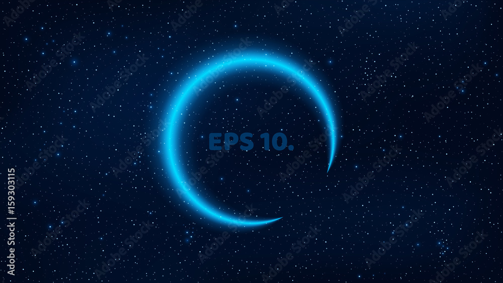 Luminous banner from the neon line of blue color against the background ...