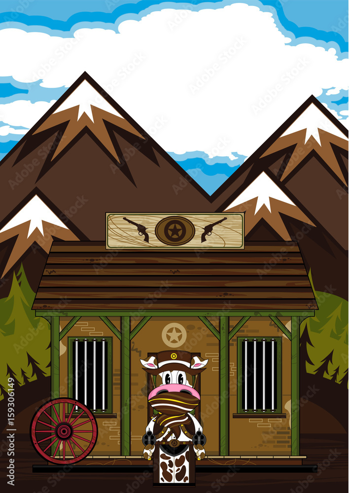 Cute Cartoon Cow Cowboy at Jail Stock Vector | Adobe Stock