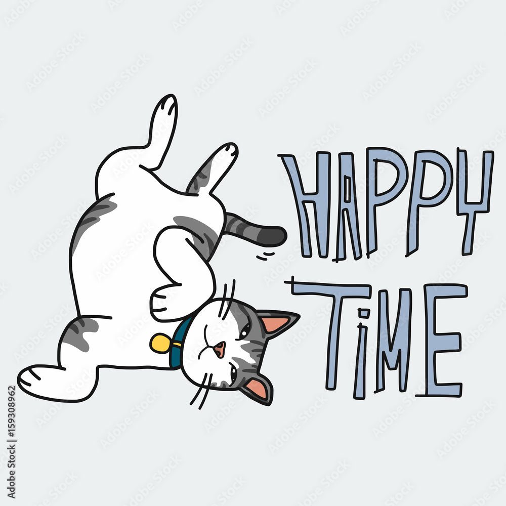 Cute cat happy time cartoon vector illustration Stock Vector | Adobe Stock