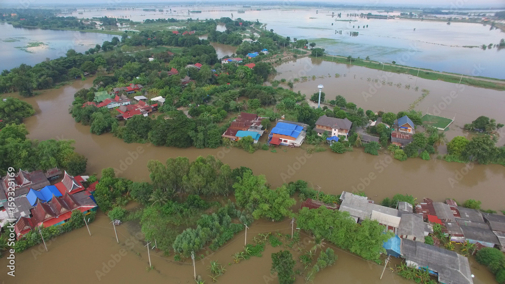 Aerial view of flood Stock Photo | Adobe Stock