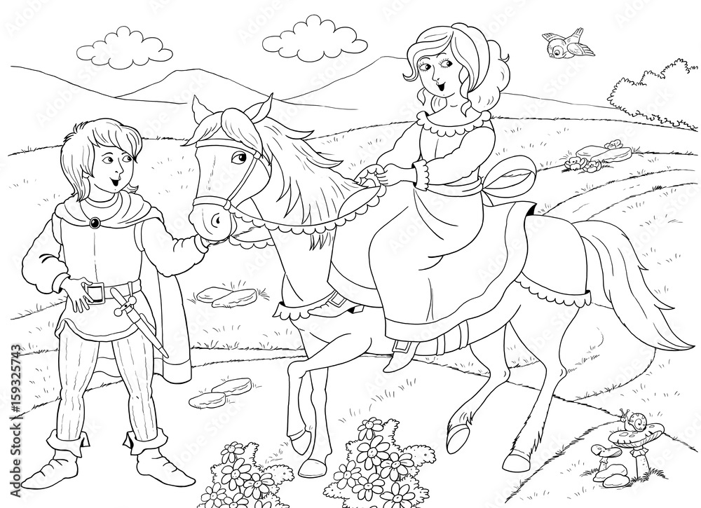 Fairy tale. Coloring book. Coloring page. Cute and funny cartoon ...