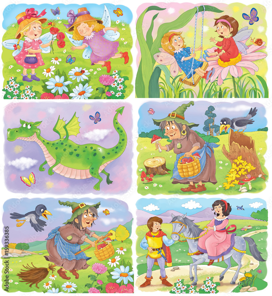 Fairy tale. Coloring book. Coloring page. Cute and funny cartoon ...