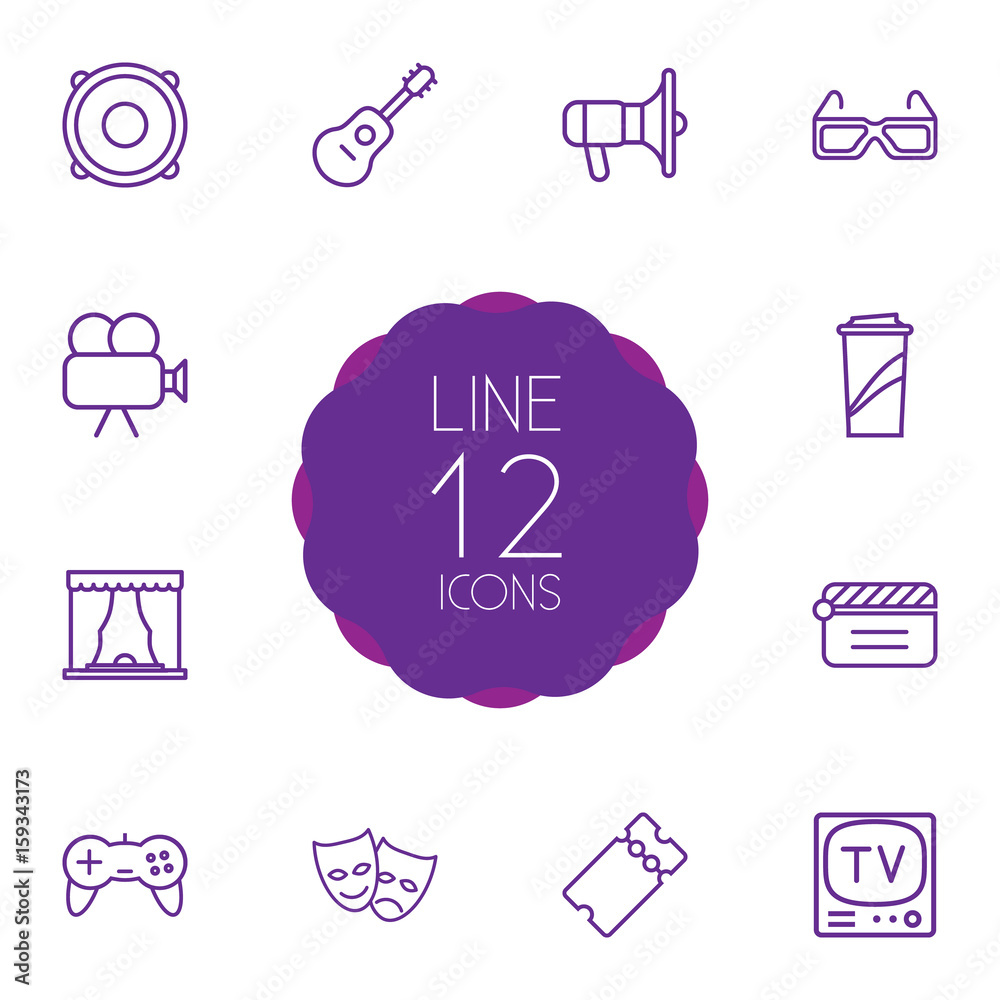 Set Of 12 Pleasure Outline Icons Set.Collection Of Bullhorn, Game ...