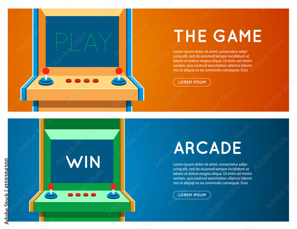 Flat retro game machine banner set. Stock Vector | Adobe Stock
