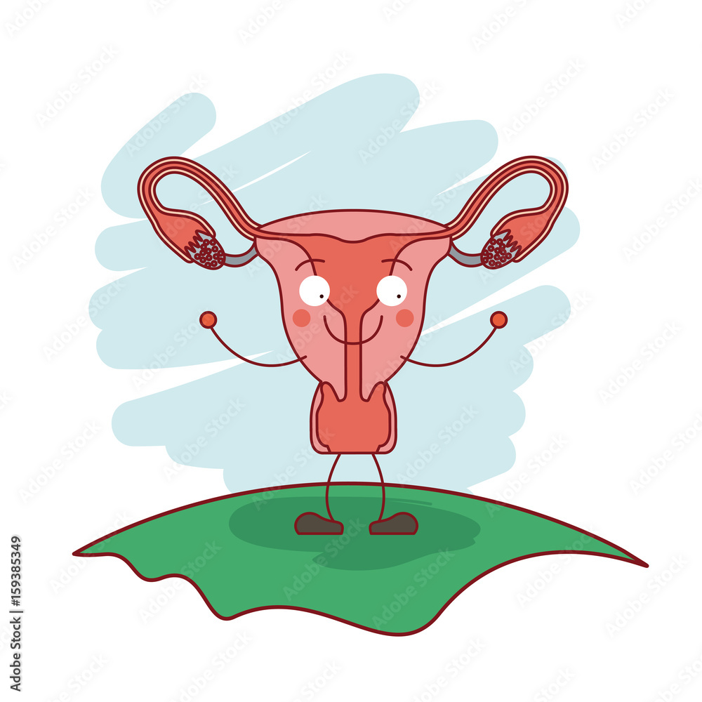 colorful scene in grass with silhouette caricature female reproductive ...