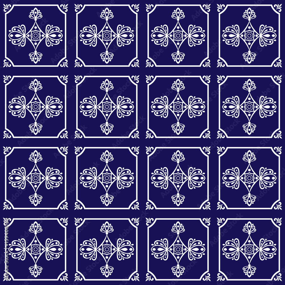 Seamless tile pattern from dark blue and white - Moroccan, Portuguese ...