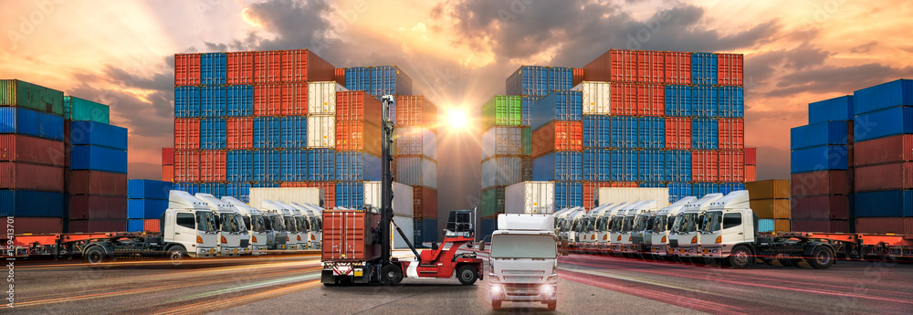 Forklift handling container box loading and Container Cargo freight ...