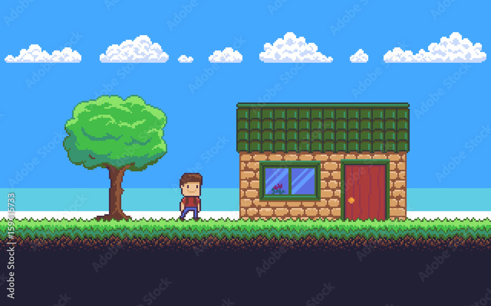 Pixel Art Scene Stock Vector | Adobe Stock