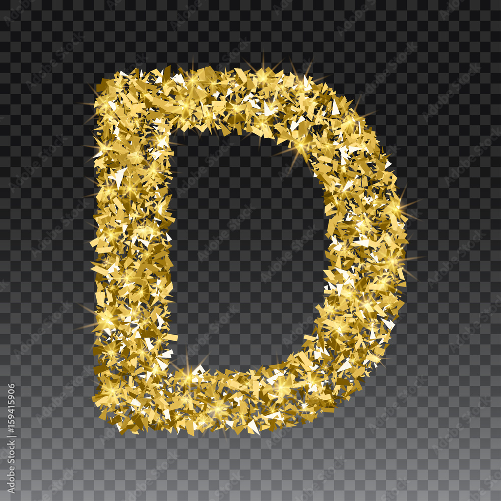 Gold glittering letter D. Vector shining golden font lettering of ...