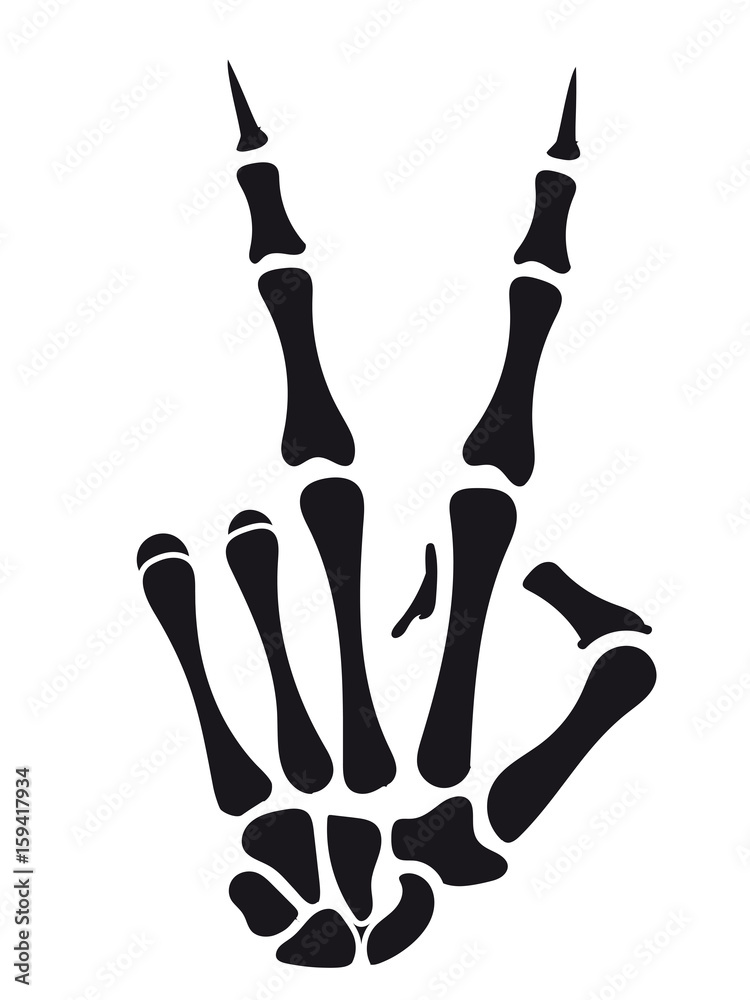 Skeleton hand victory sign isolated on white backdrop. Vector ...