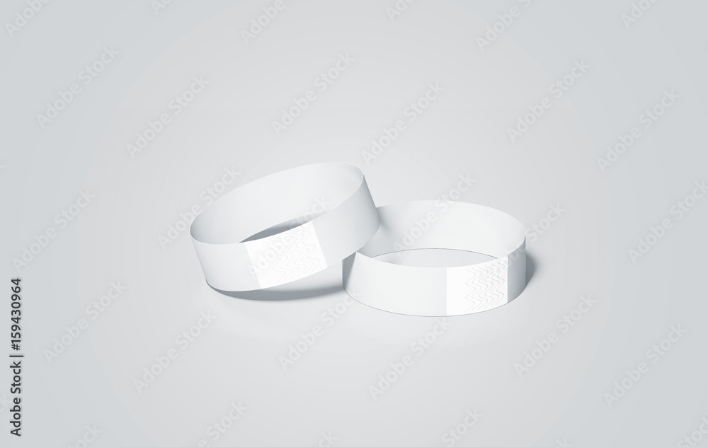 Blank white paper wristbands mock ups, 3d rendering. Empty event wrist ...
