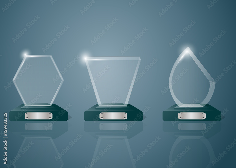 Sport competitions glass trophies prizes collection on transparent ...