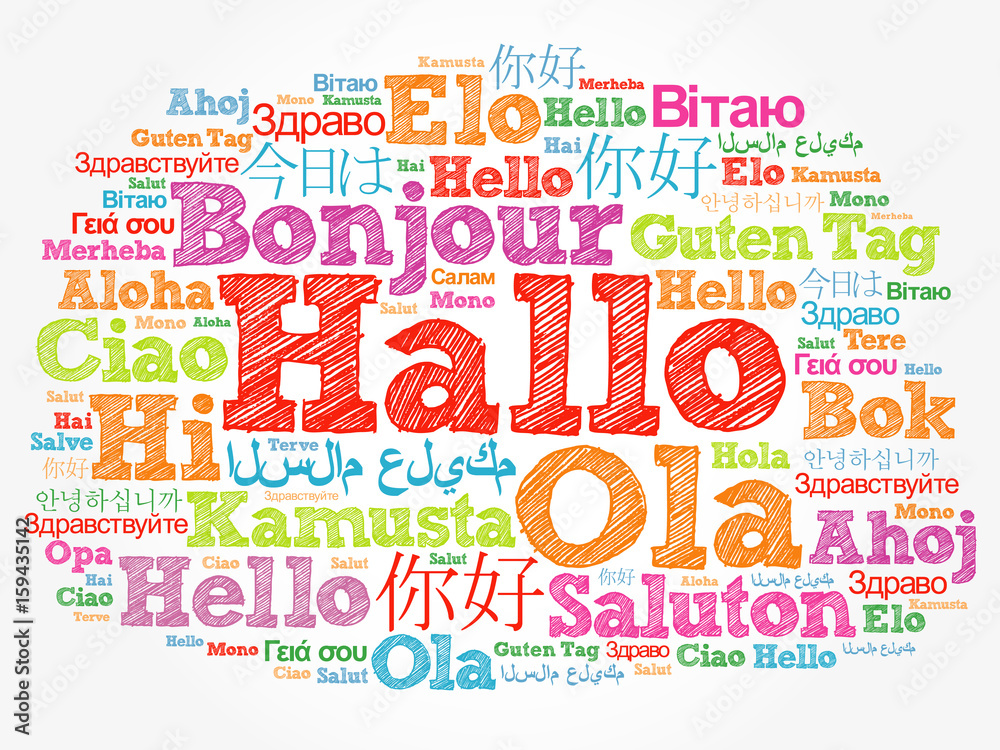 Hallo (Hello Greeting in German) word cloud in different languages of ...