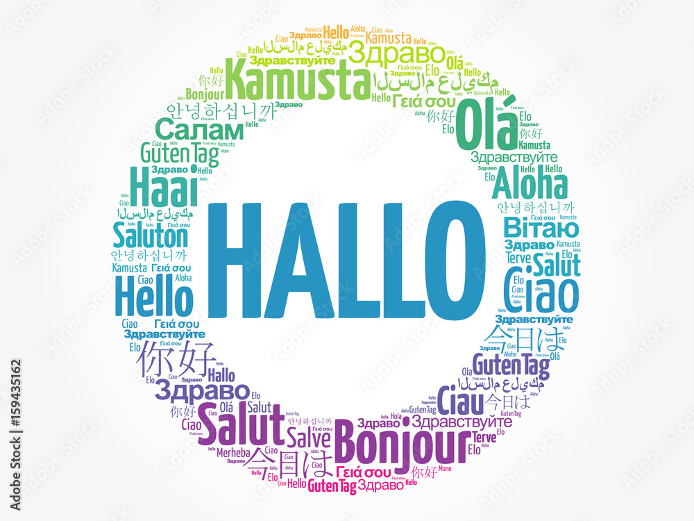 Hallo (Hello Greeting in German) word cloud in different languages of ...