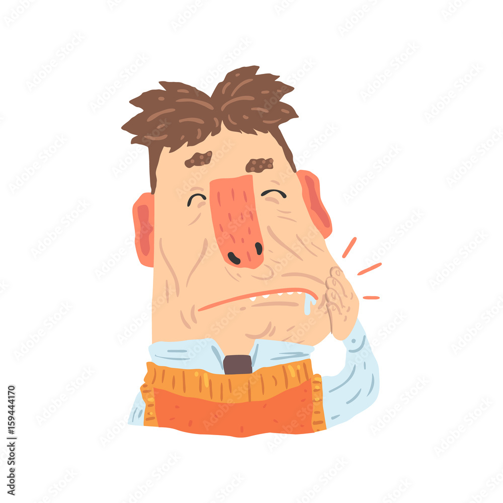 Man suffering from toothache pain cartoon character vector Illustration ...