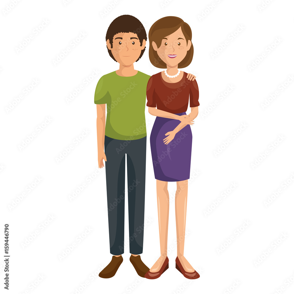 cartoon happy couple icon over white background colorful design vector ...