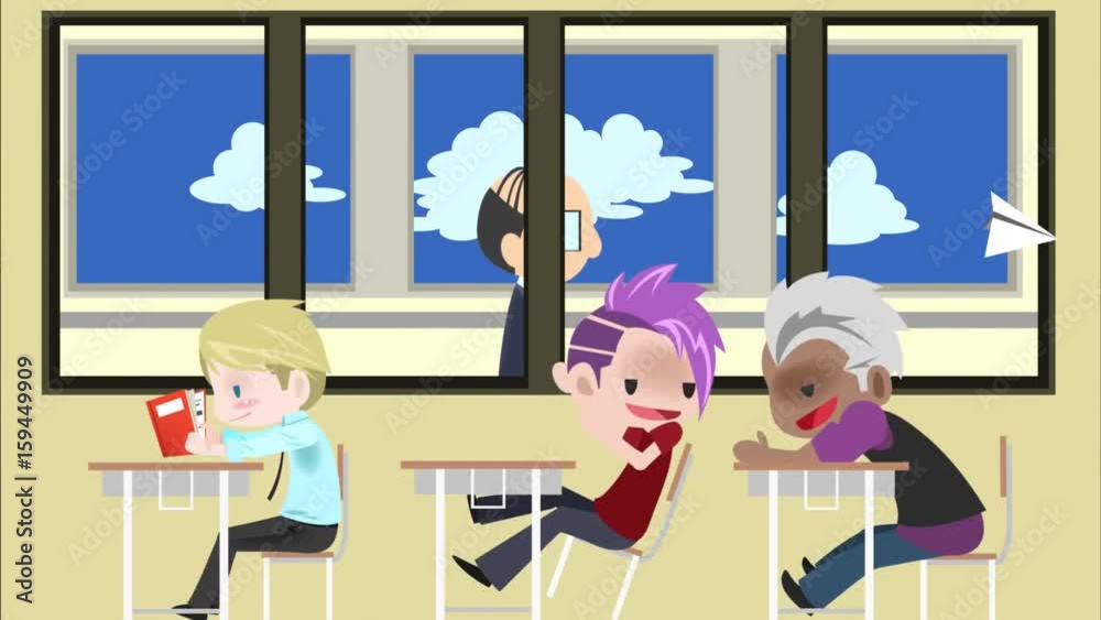 Animation cartoon of school classroom full of naughty stubborn punk ...
