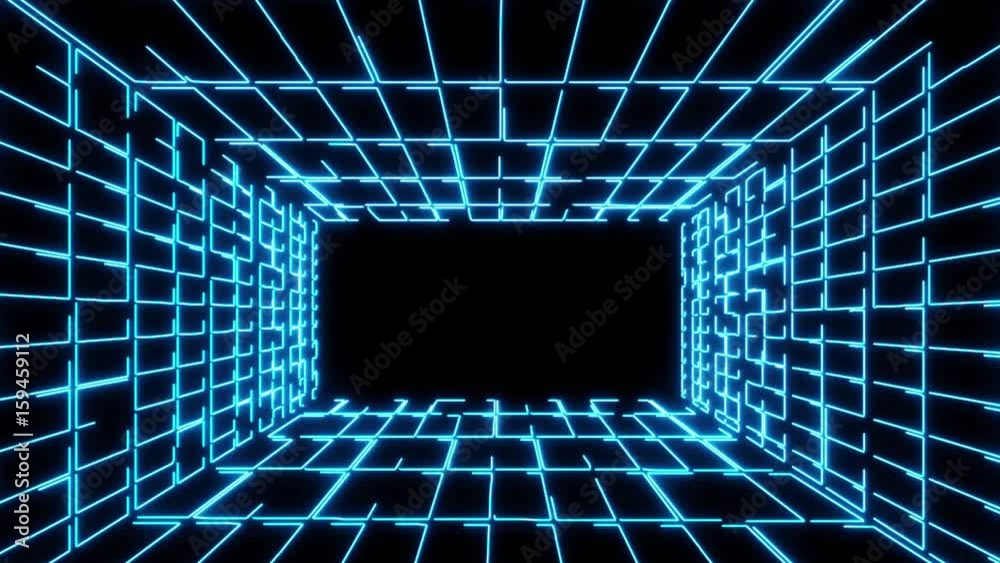 Blue Neon Grid Room Environment Motion Graphic Element Stock Video ...
